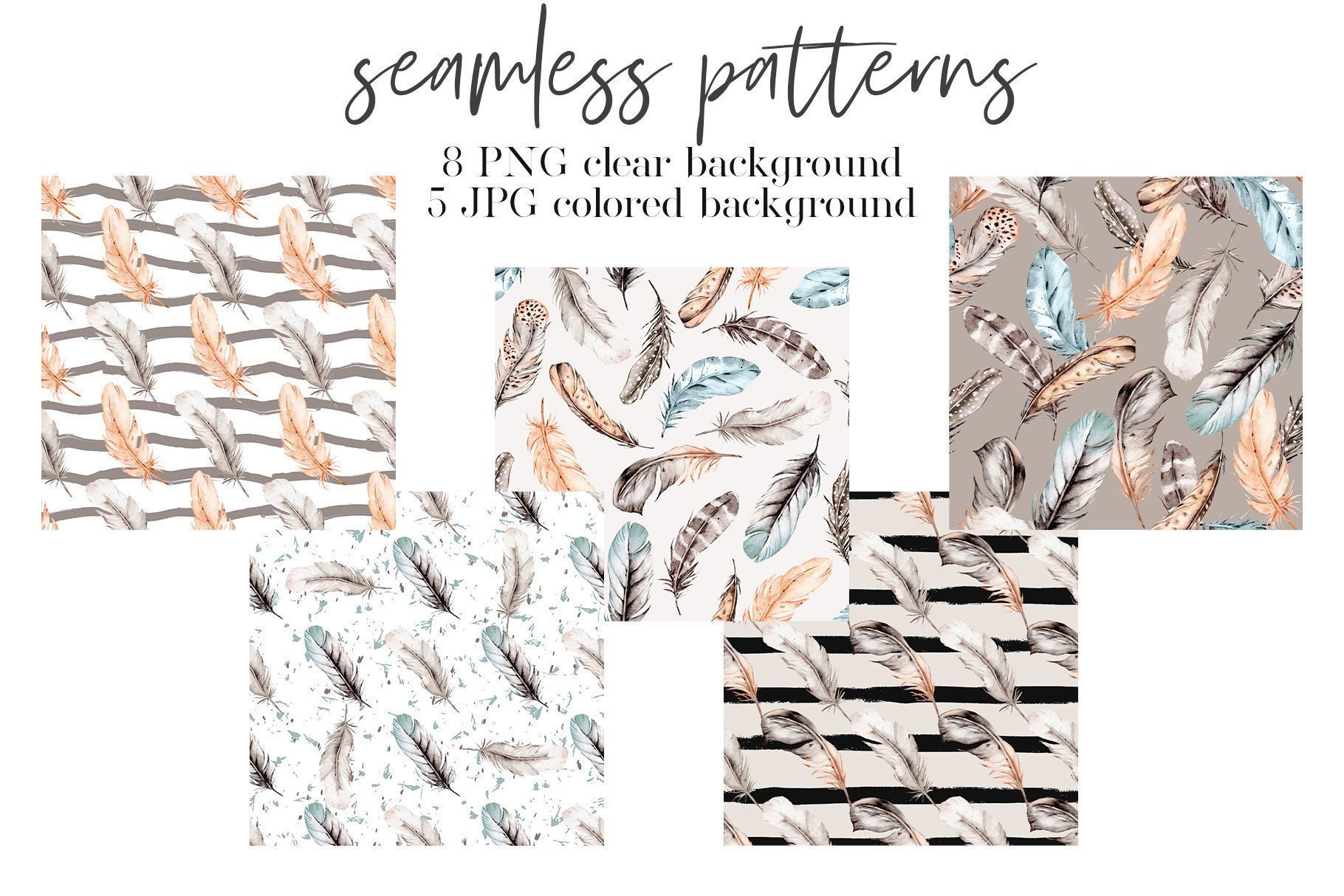 Watercolor Feathers Hand Drawing - Boho Style Feathers - Exotic Boho ...