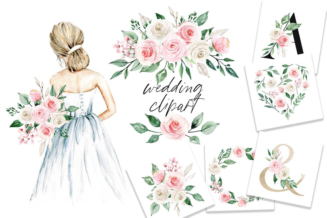 Watercolor Wedding Flowers Clipart Set Floral Borders Bouquet Flowers ...