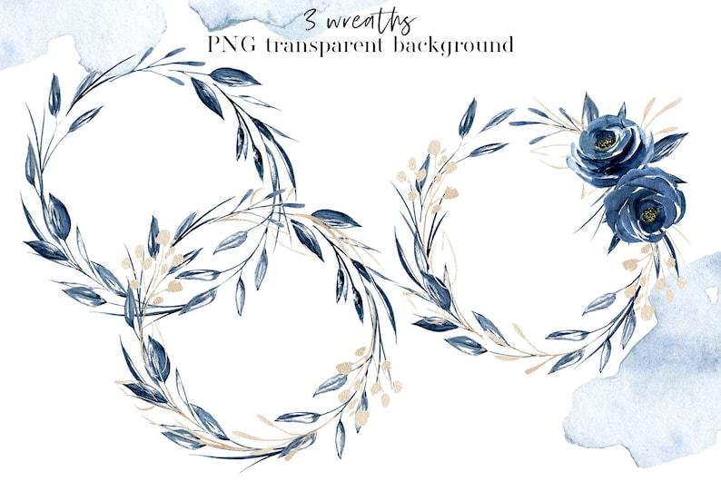 Watercolor Navy Blue Flowers Set - Navy Blue Roses, Floral Garden ...