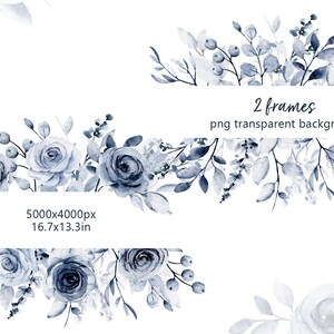 Watercolor Navy Blue Flowers and Leaves Clipart - Navy Blue Roses ...