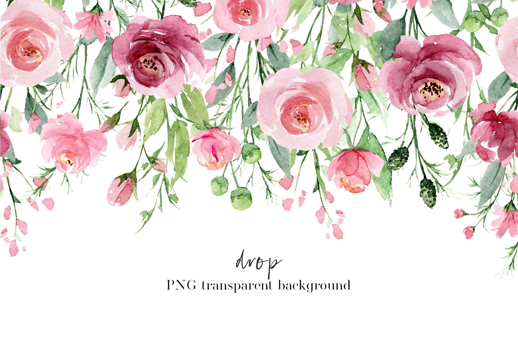 Watercolor Pink and Marsala Floral Set - Floral Borders - Bouquet ...