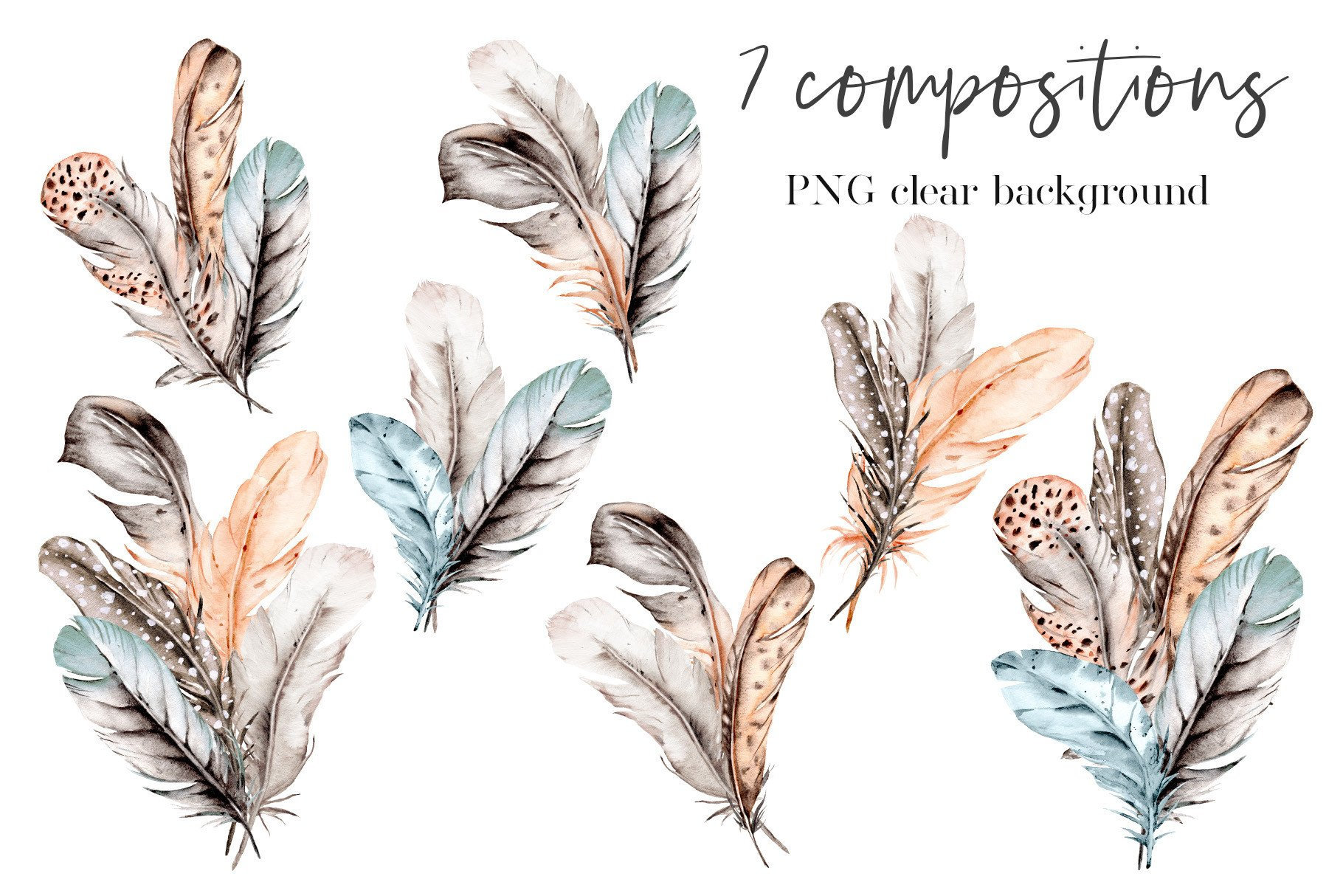 Watercolor Feathers Hand Drawing - Boho Style Feathers - Exotic Boho ...