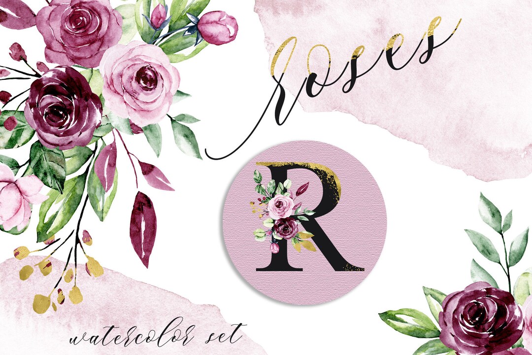 Watercolor Roses Clipart Set - Floral Borders - Bouquet Flowers ...