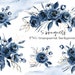 Watercolor Navy Blue Flowers Set - Navy Blue Roses, Floral Garden ...