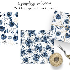 Watercolor Navy Blue Flowers Set - Navy Blue Roses, Floral Garden ...