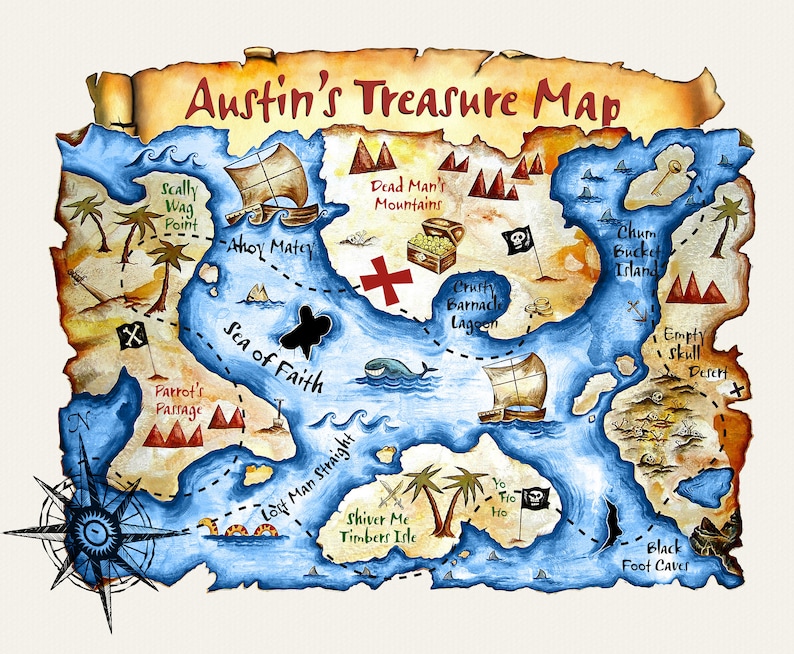 Custom Pirate Treasure Map: Personalized Adventure Art (digital ...