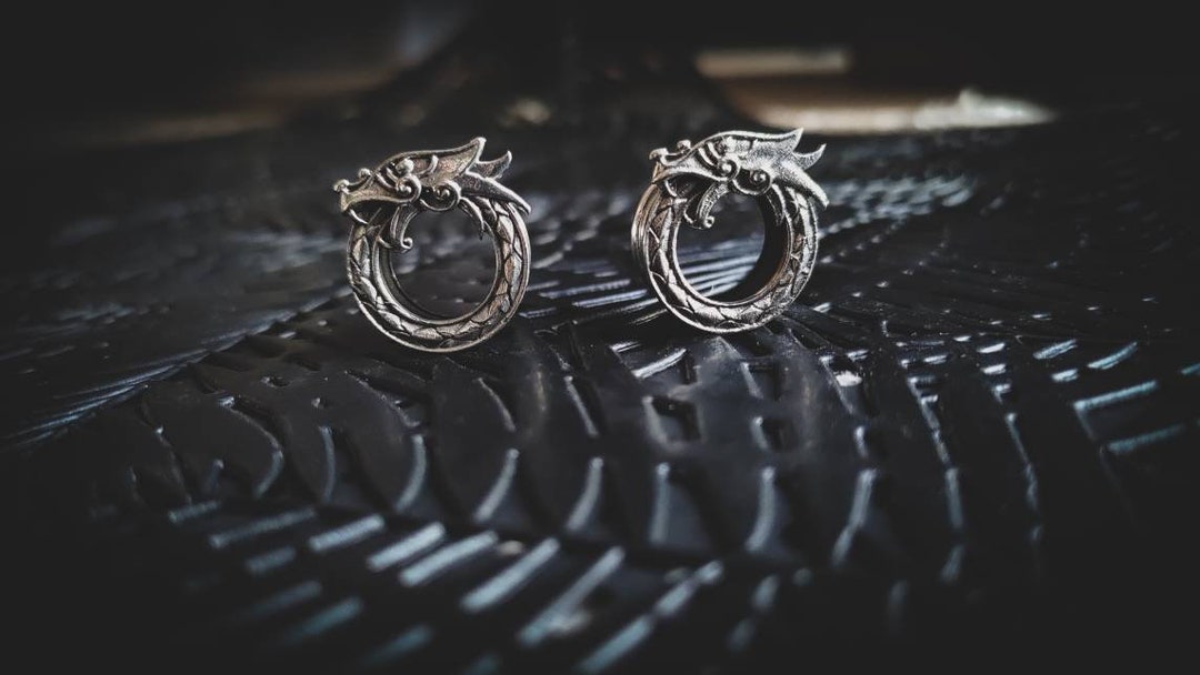 White Brass Ouroboros Dragon Ears Plugs-unisex Jewelry-symbol Design ...