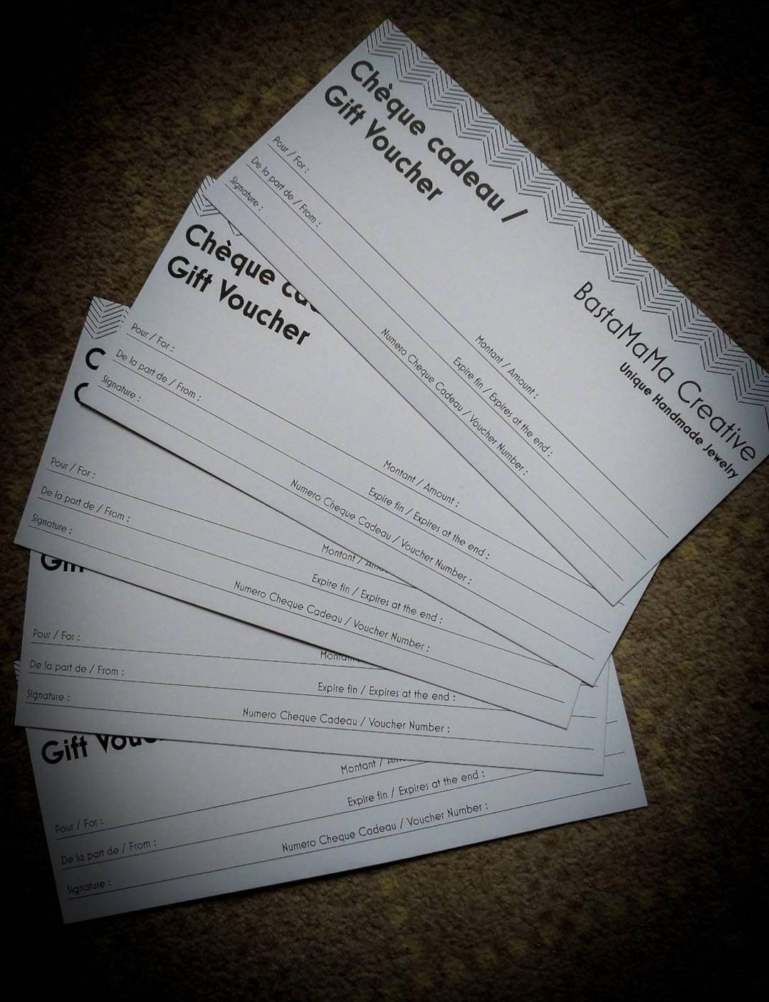 Gift Voucher - Cheque Cadeau / Xmas Gift - Custom Order- Handmade ...