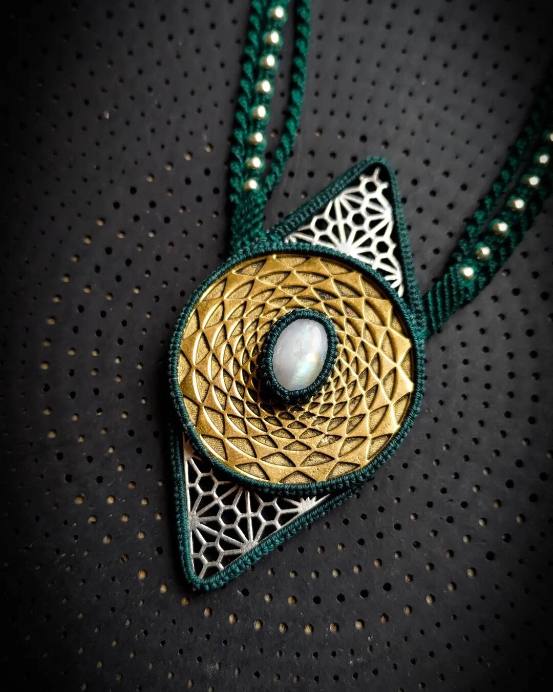 Micro Macrame Sacred Geometry Bi-metal Hybrid Rainbow Moonstone Unisex ...