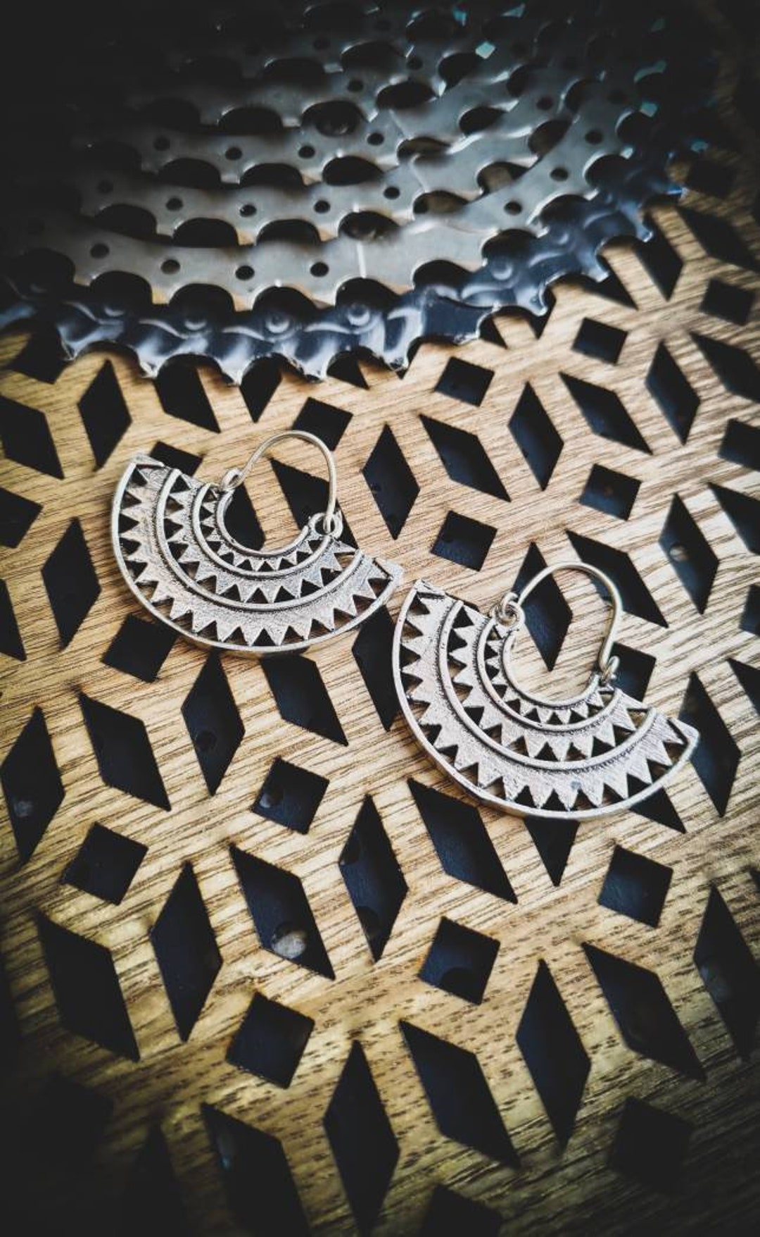 Brass or Silver Plated Geometric Mapuche Inspired Earrings-medium Size ...