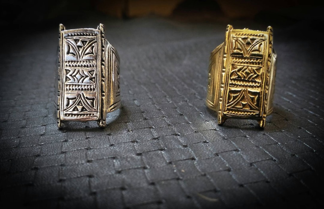 Carved Adjustable Tuareg Ring- Silver Plated or Brass- Ethnic Jewels ...