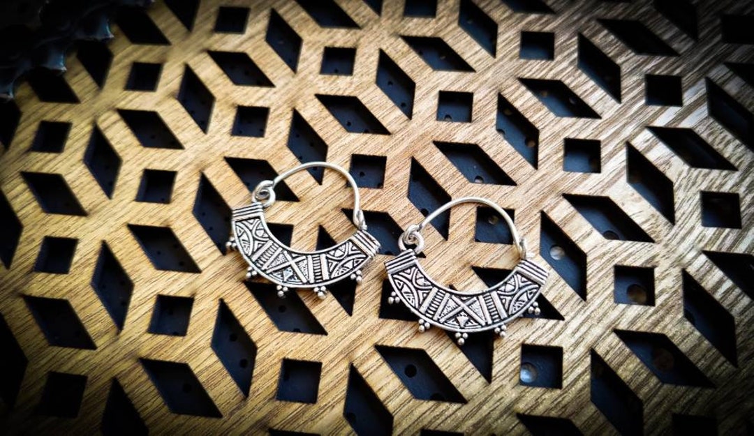 Silver Plated Small Tuareg Pattern Earrings-ethnic Design Earrings ...