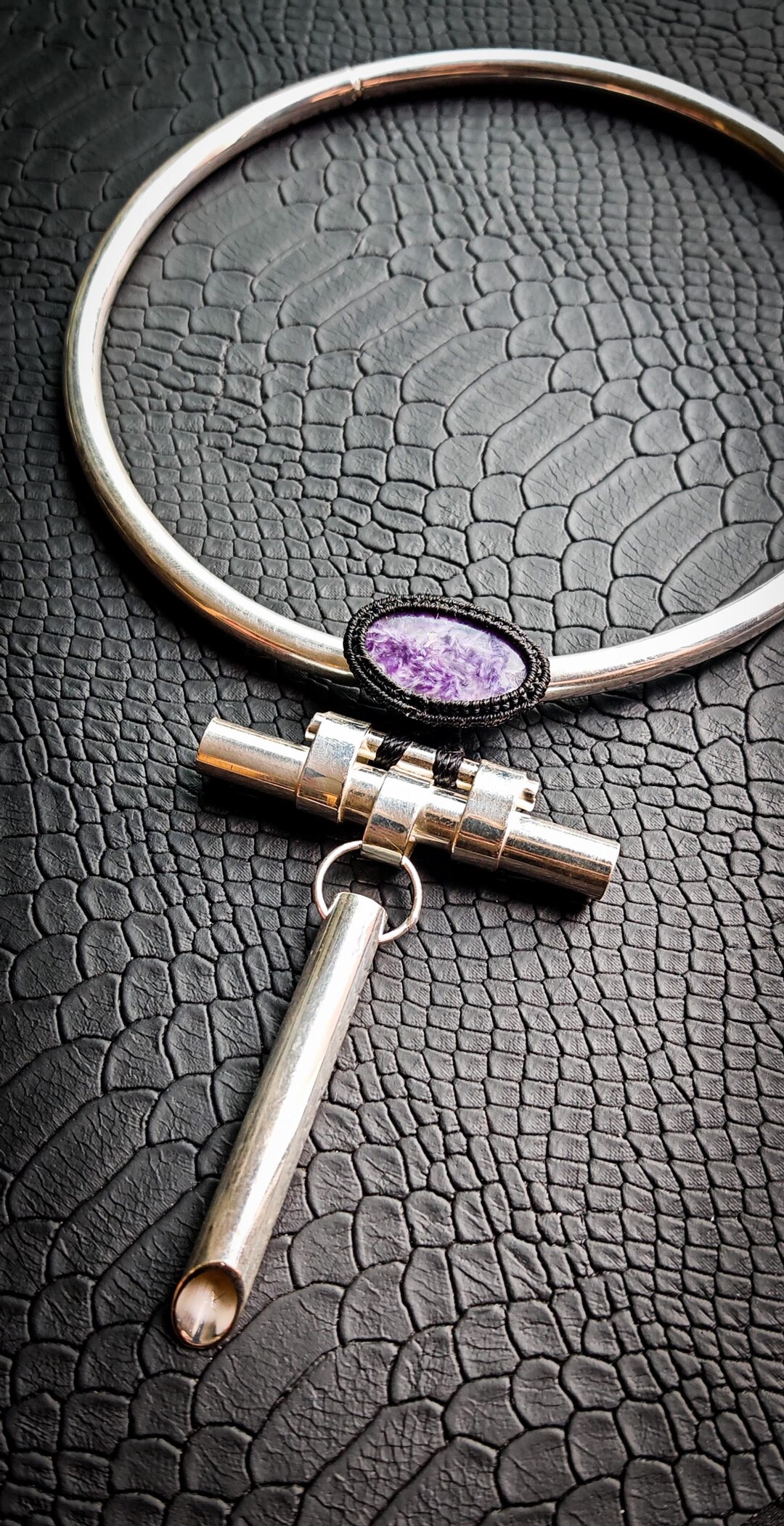 Original Silver Plated Industrial Minimalist Design Pendulum Charoite ...