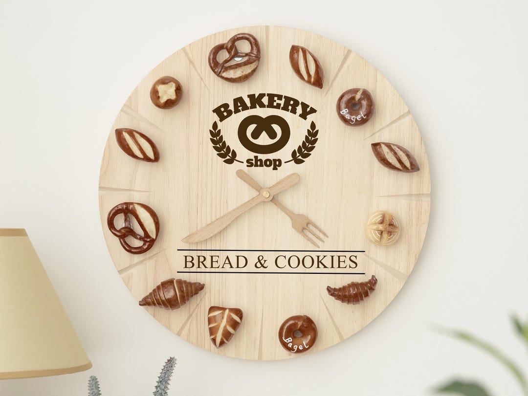 Custom Bake Shop Wall Clock With Mini Bread,bakery Sign,new Business ...