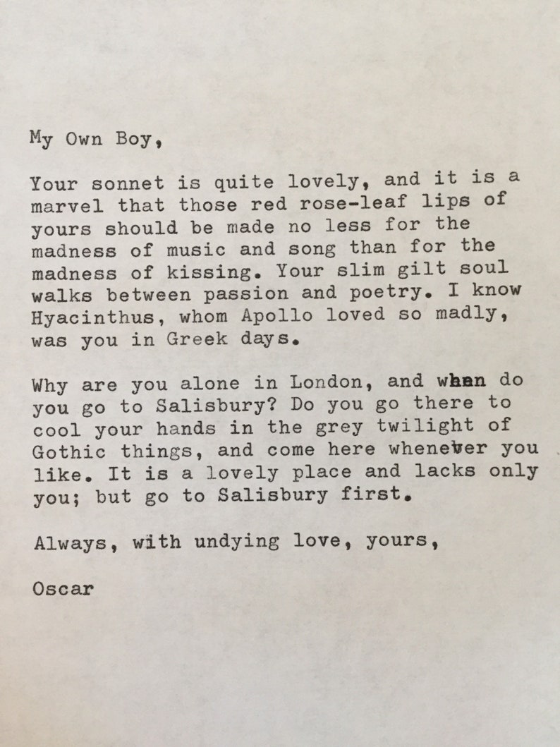 Oscar Wilde Love Letter To Bosie Hand Typed On Vintage Etsy