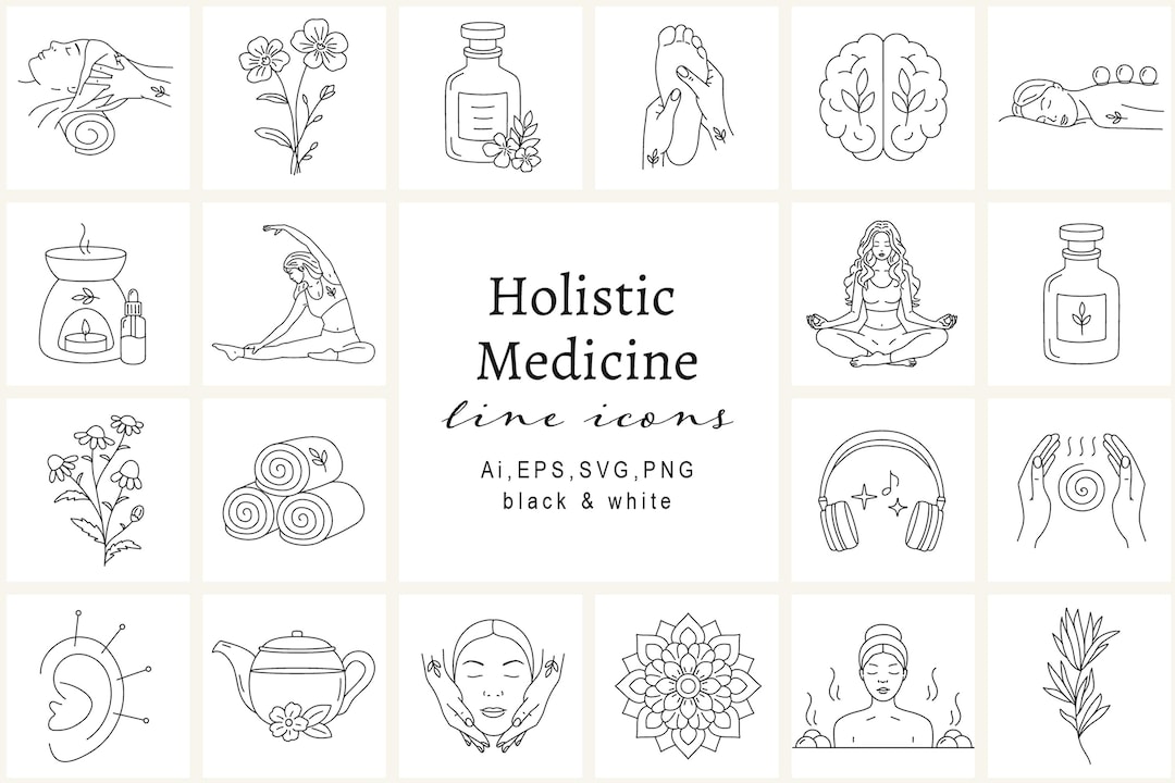 Holistic Medicine Line Icon Set | Yoga, Self-care, Alternative Healing ...