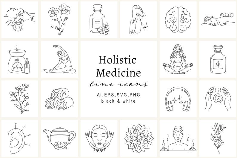 Holistic Medicine Line Icon Set | Yoga, Self-care, Alternative Healing ...