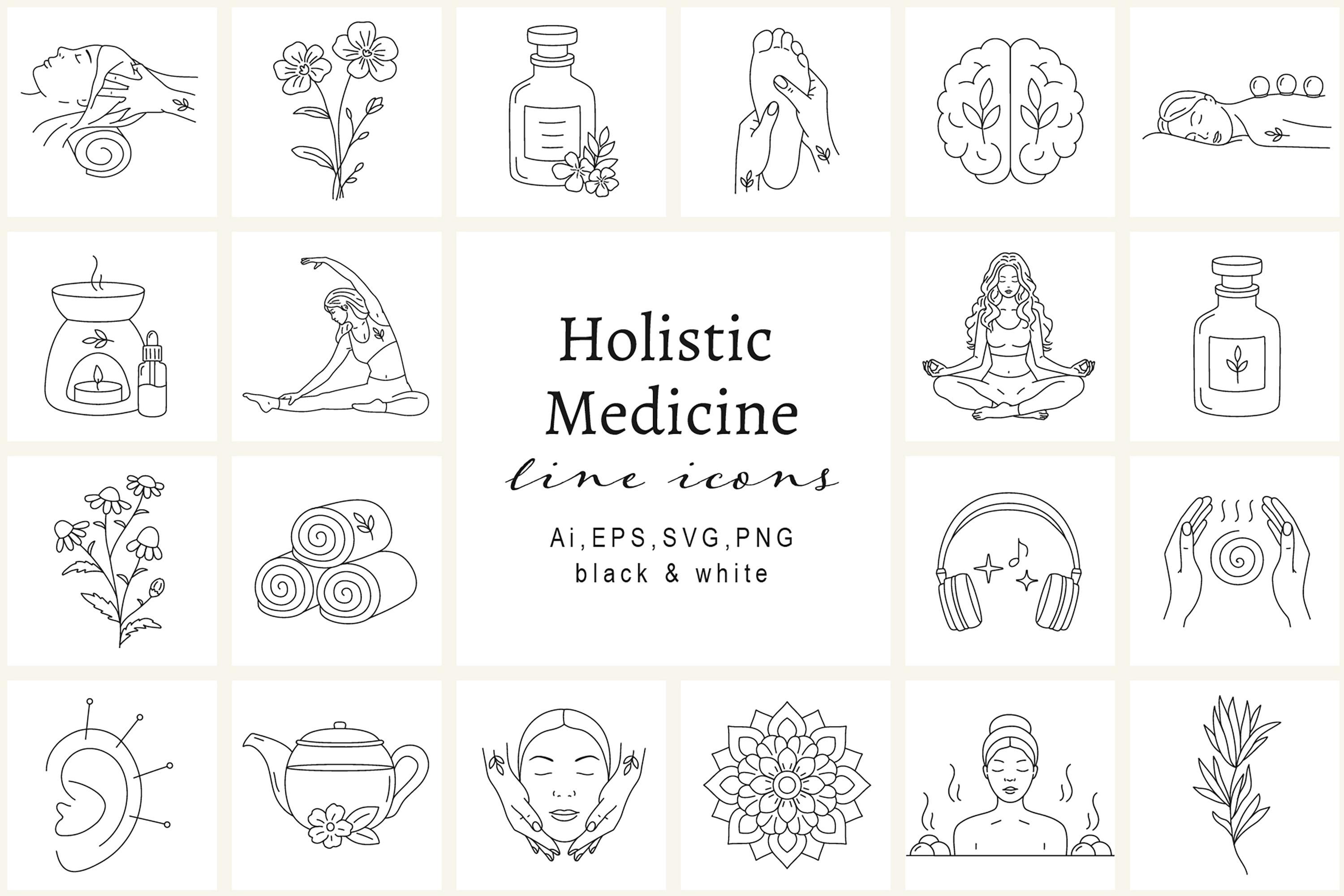 Holistic Medicine Line Icon Set | Yoga, Self-care, Alternative Healing ...