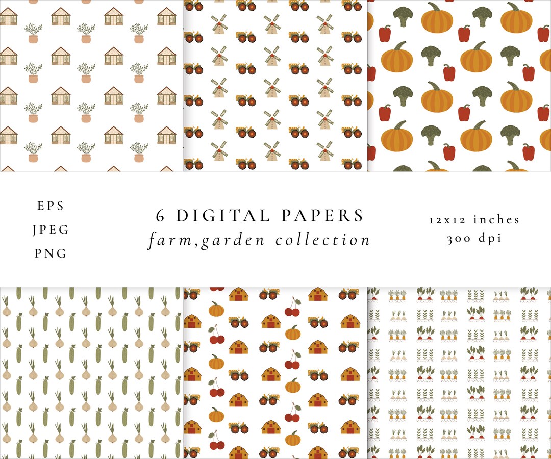 Digital Paper Set/farm Seamless Pattern/scrapbook Paper Pack/garden ...