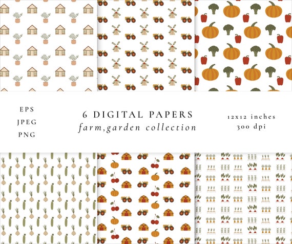 Digital Paper Set/farm Seamless Pattern/scrapbook Paper - Etsy