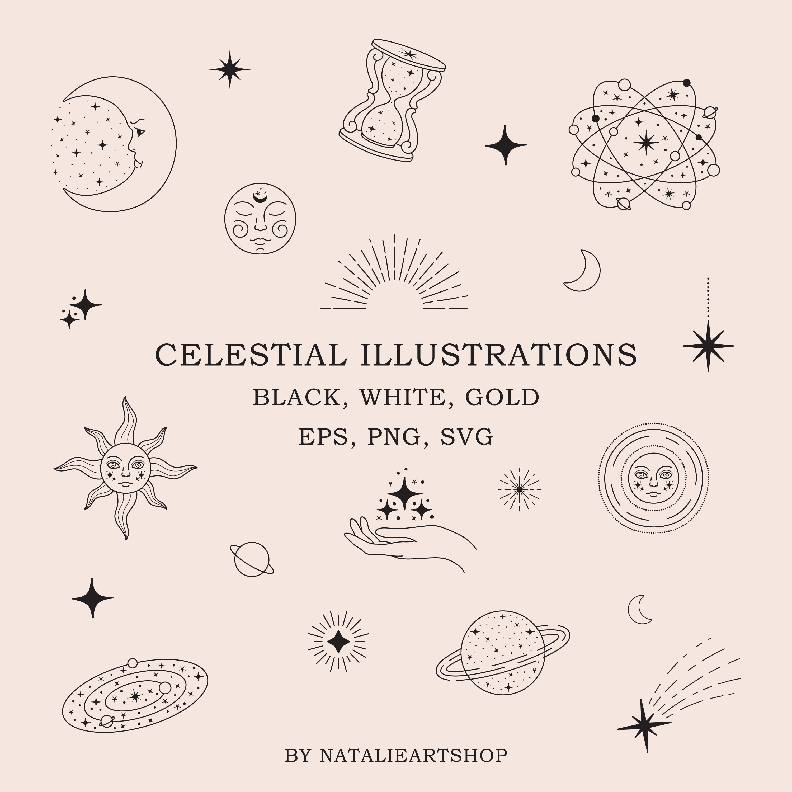 Celestial Illustrations Svg-astrology Clipart-gold Cosmic - Etsy