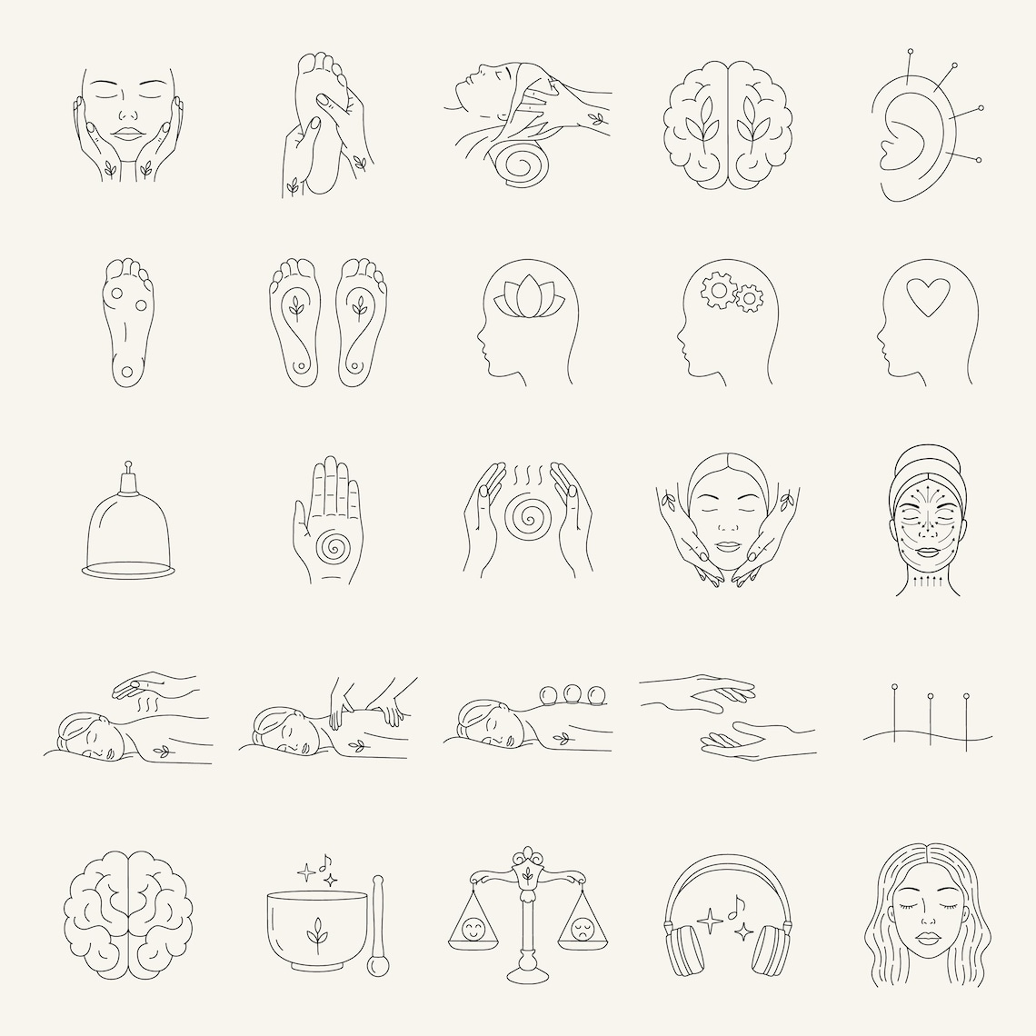 Holistic Alternative Medicine, Minimalist Wellness Self-care Line Art ...