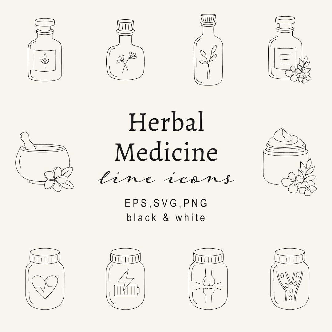 Herbal Medicine Line Art Icons SVG, Minimalist Apothecary Clipart Set ...