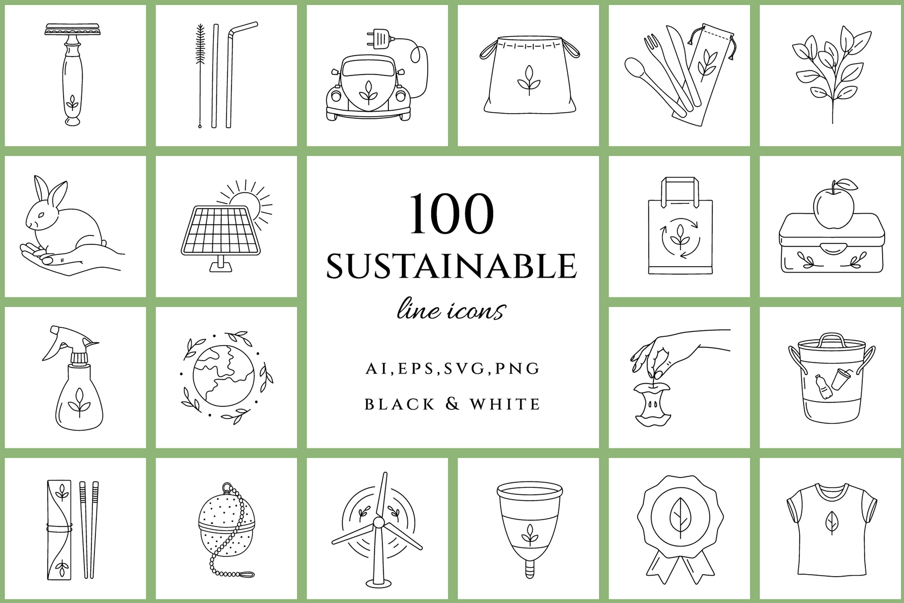 Sustainable Icon Set/zero Waste/eco-friendly Illustration/recycling ...