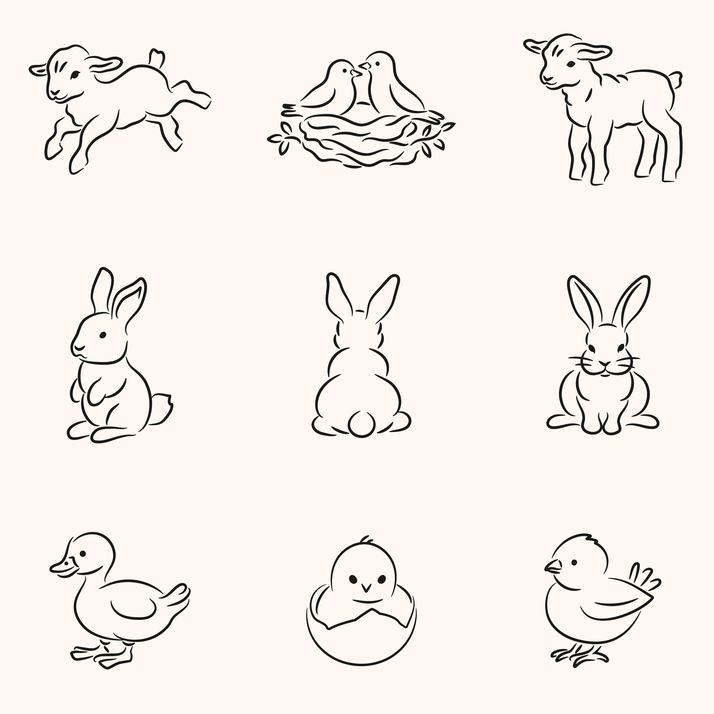 Hand Drawn Minimalist Easter Clipart, Spring Line Art, Hand Drawn ...