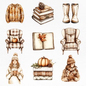 Cozy Fall Clipart Bundle, Watercolor Autumn Clipart, Warm Autumn Clip ...
