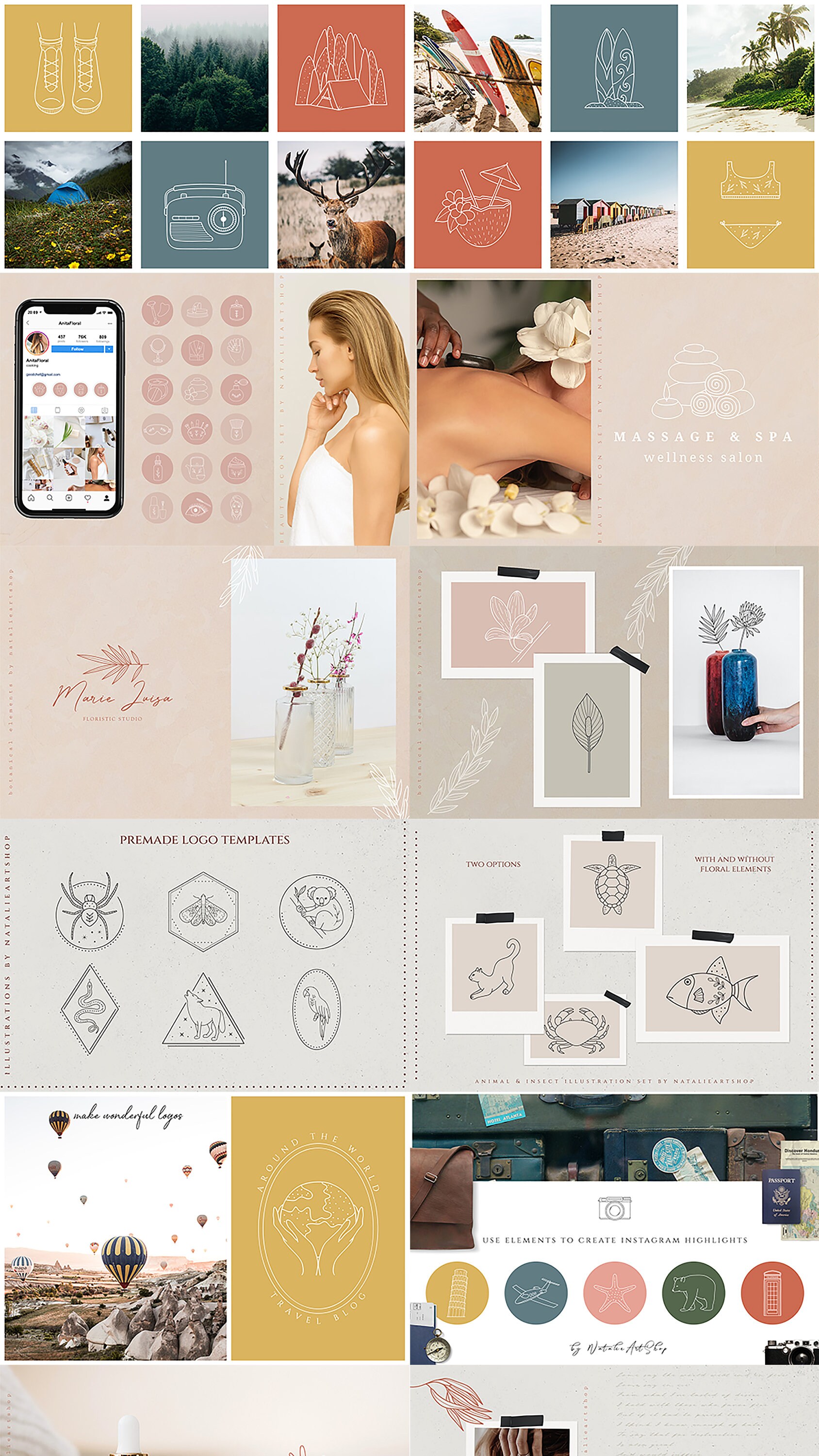 Digital Graphic Bundle-outline Icon Set-line Floral | Etsy