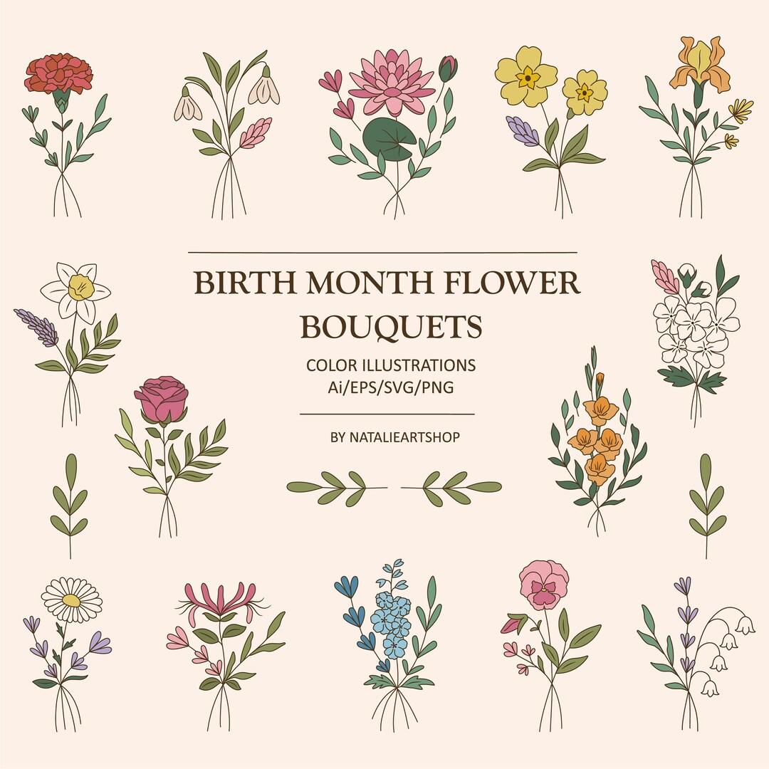 Birth Month Flower Bouquet Set-birth Month Flowers Png-birthmonth ...