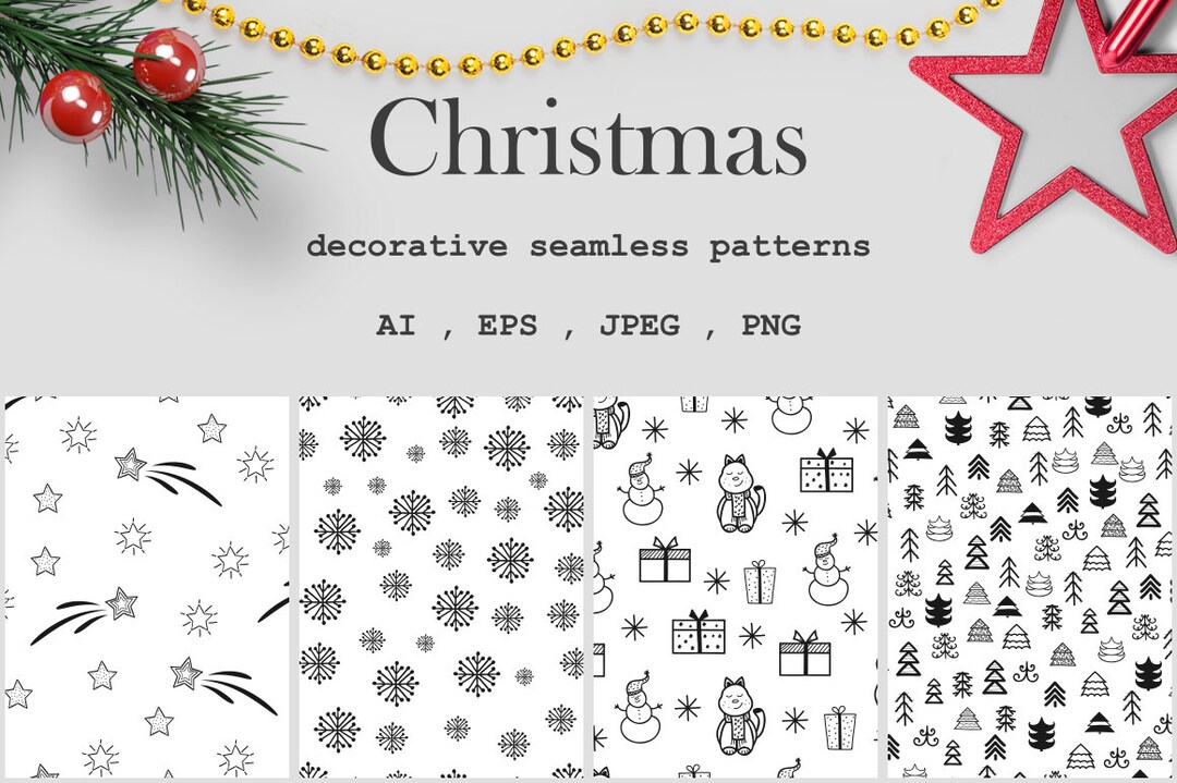Christmas Decorative Seamless Patterns . Christmas and New Year Digital ...