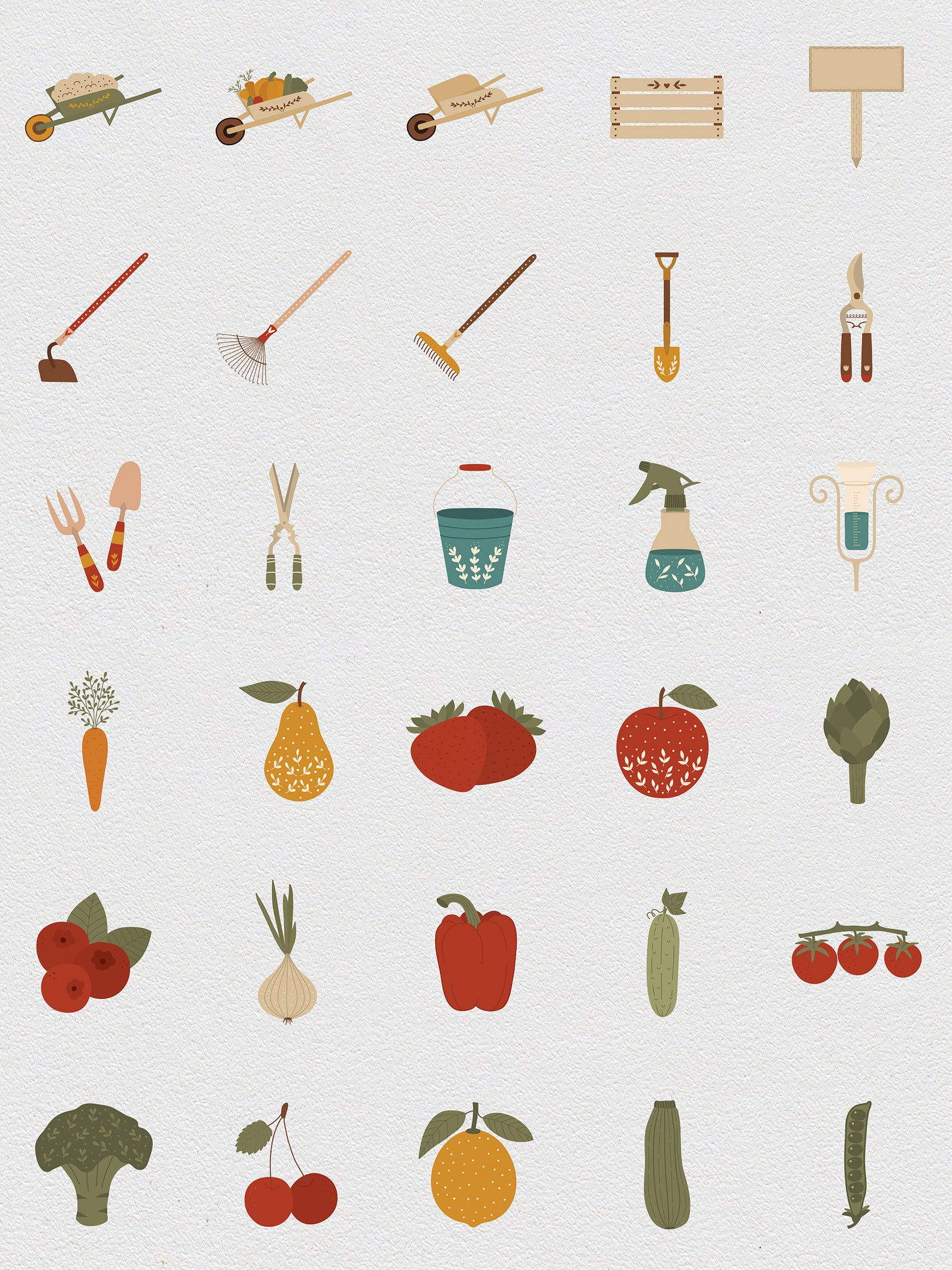 Farming & Gardening Icon Set-hand Drawn Icons-farm Logo Elements ...