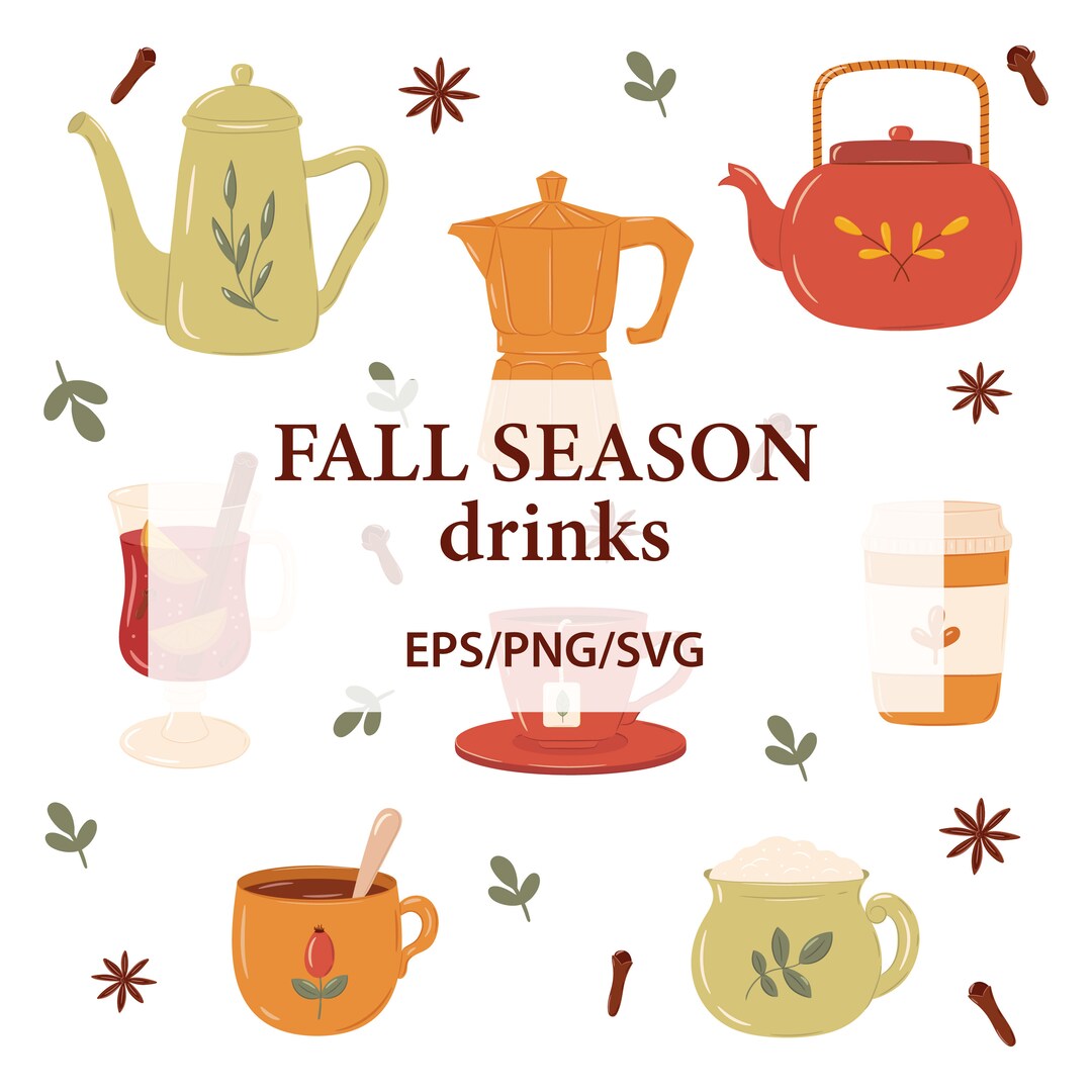 Fall Season Illustration Set/autumn Clipart/hot Drinks/harvest Season ...