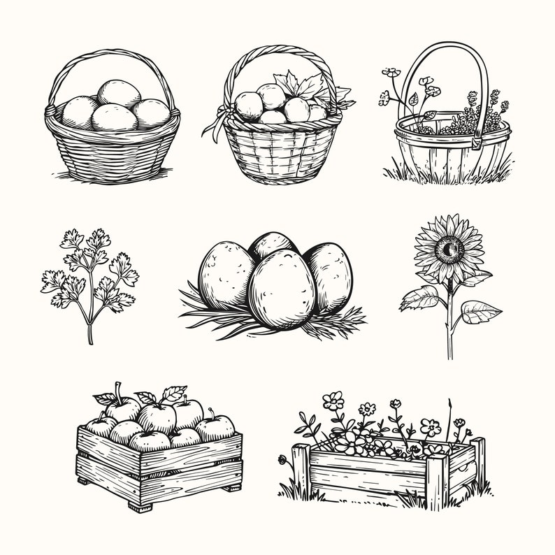 Farm Illustration Set-hand-drawn Rustic Farmhouse Clipart Png-farming ...