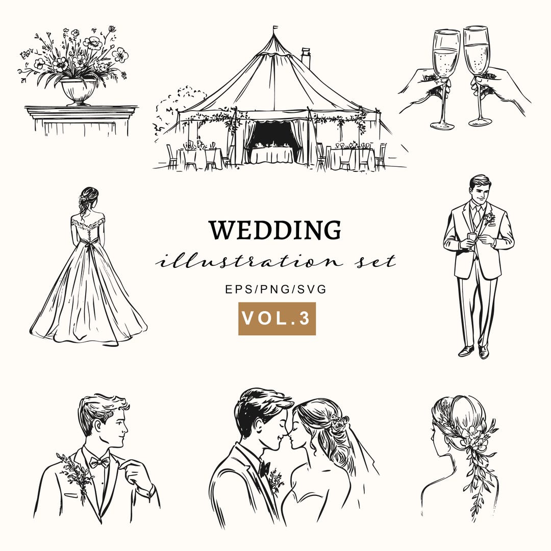 Elegant Wedding Illustration Bundle, Floral & Venue Graphics for ...