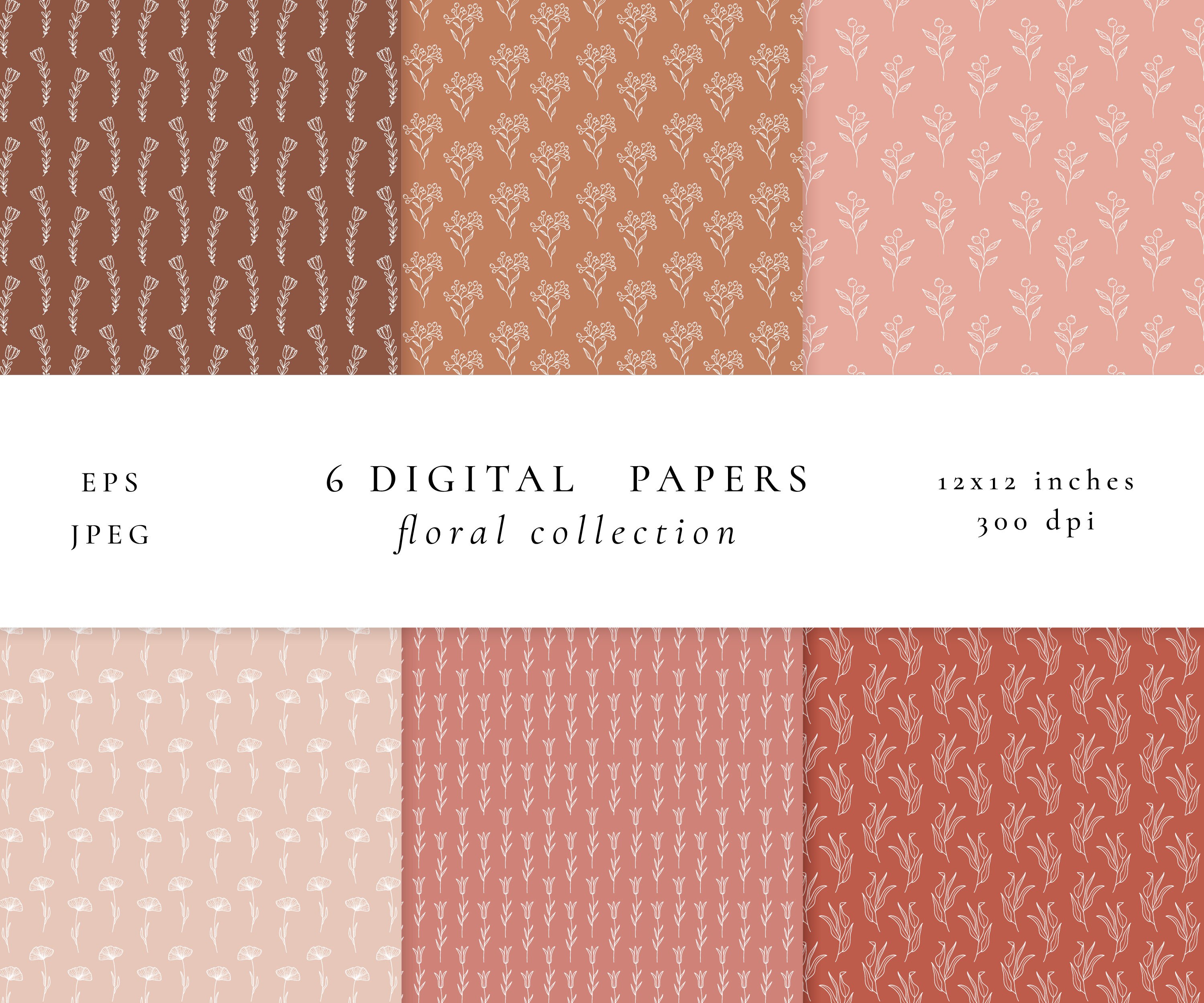 Digital Paper Set/floral Seamless Patterns/scrapbook Paper - Etsy