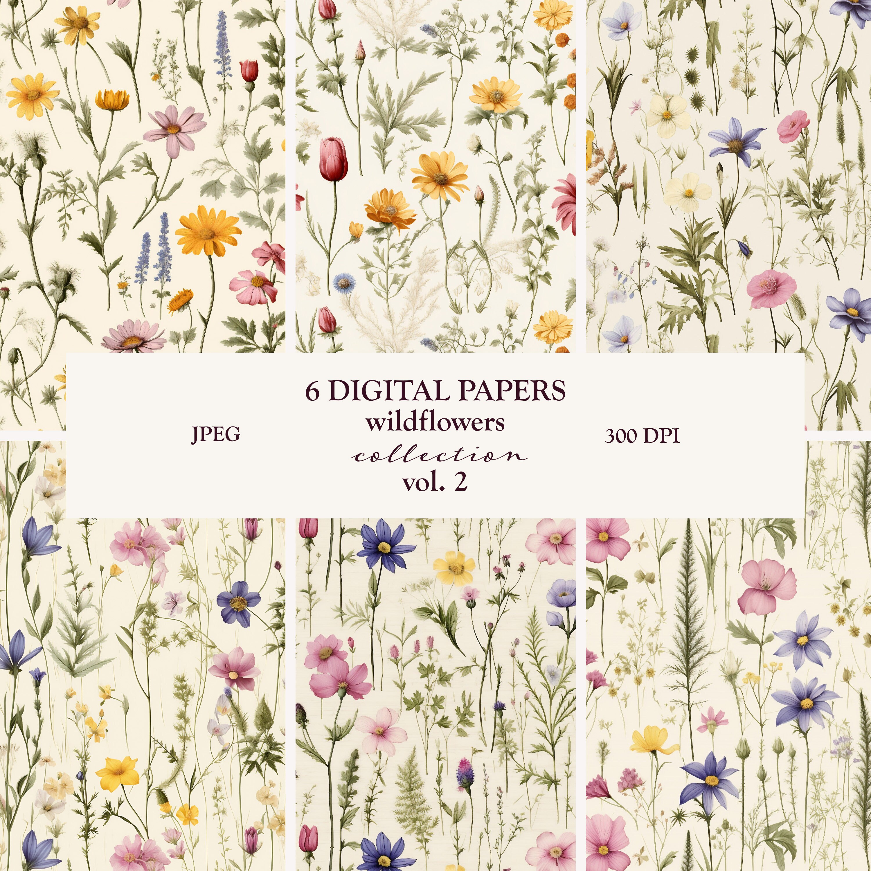 Wildflower Seamless Patterns, Garden Seamless Floral Digital Pattern ...