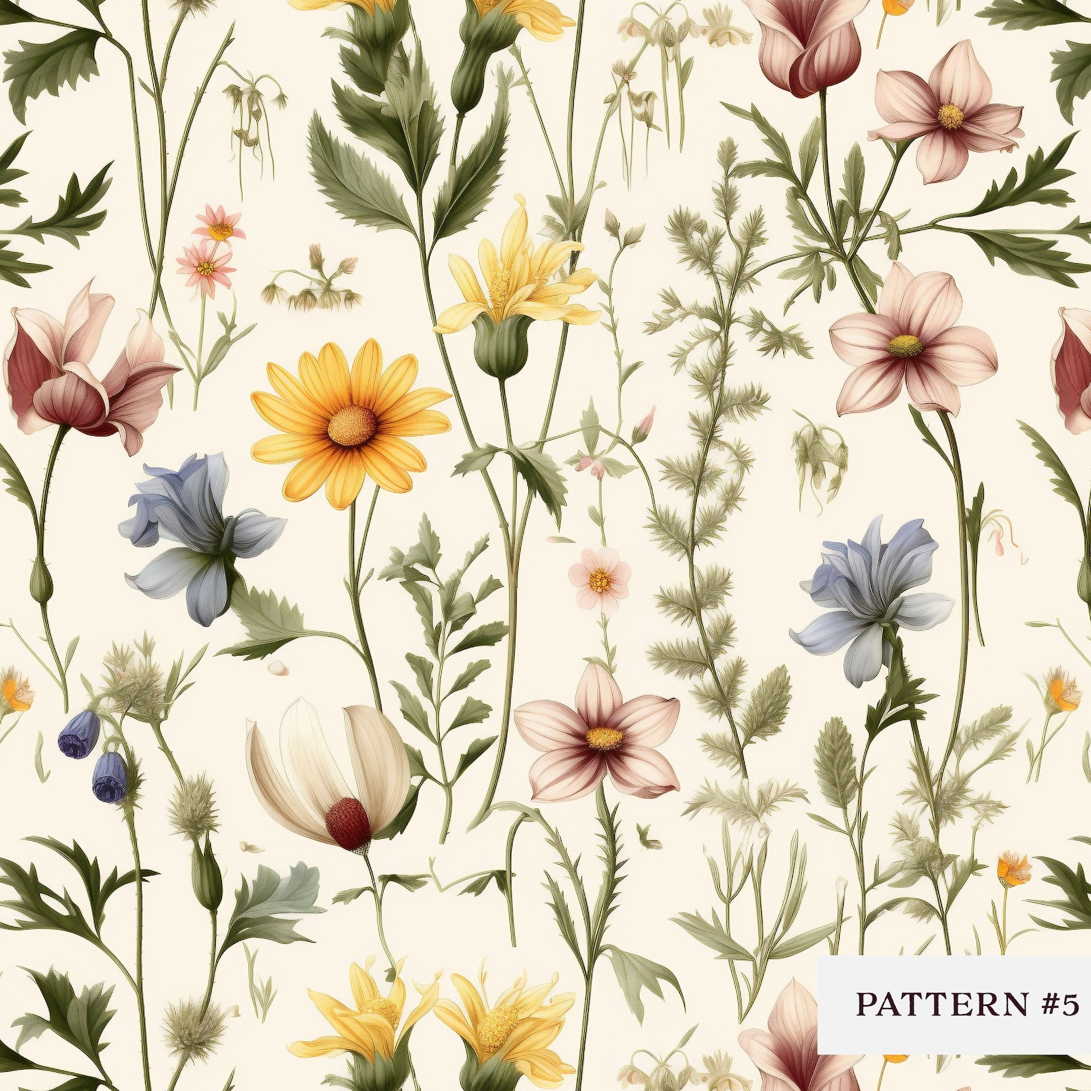 Wildflower Seamless Patterns, Garden Seamless Floral Digital Pattern ...