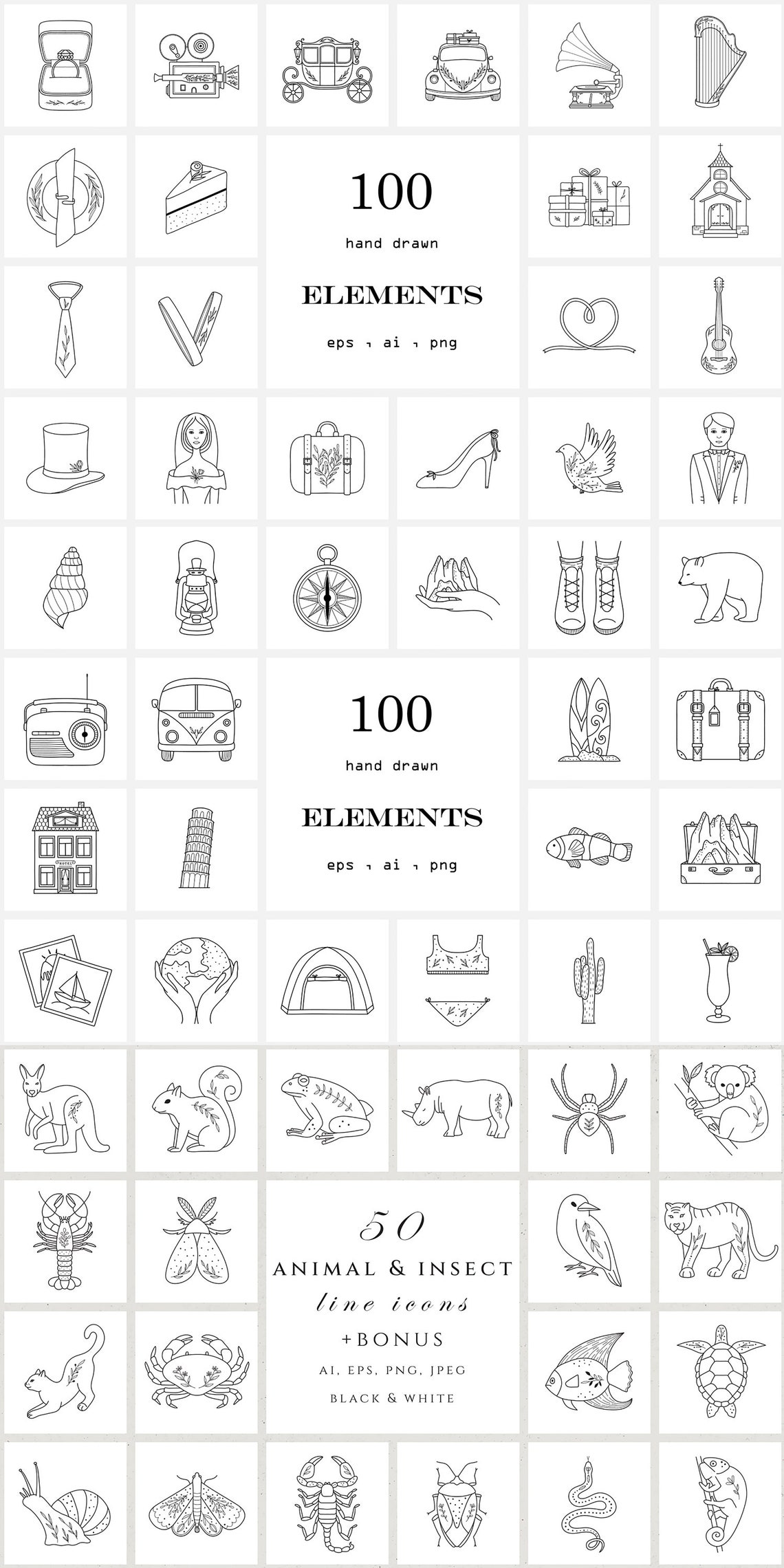 Digital Graphic Bundle-outline Icon Set-line Floral - Etsy