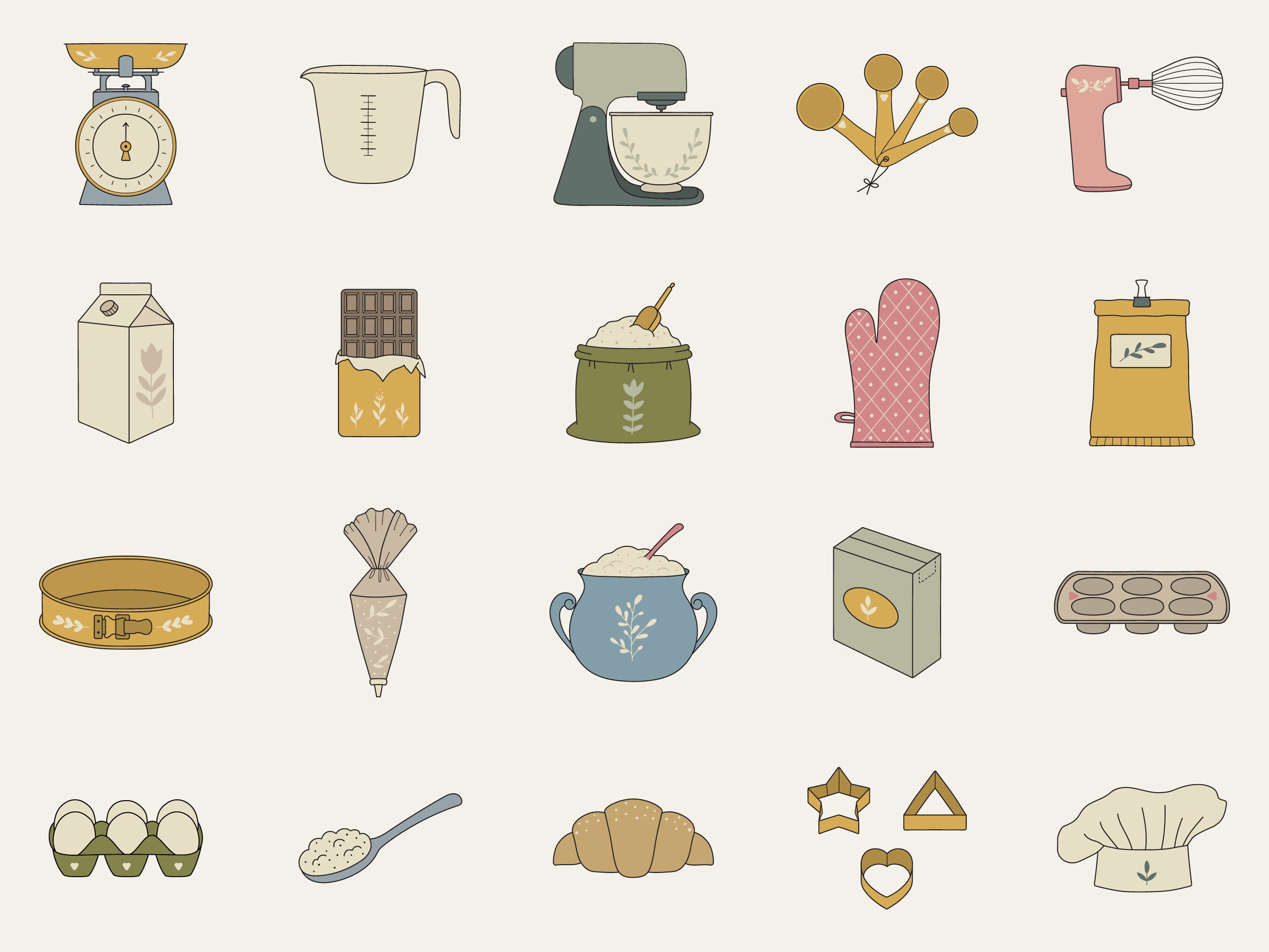 Baking Icon Set/kitchen Clipart/cooking Illustration/kitchen Utensils ...
