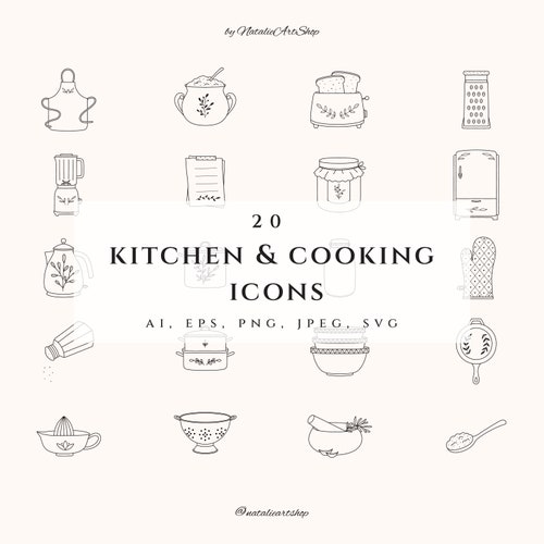 Kitchen Icon Set/cooking Illustration Svg/food Clip Art/hand - Etsy