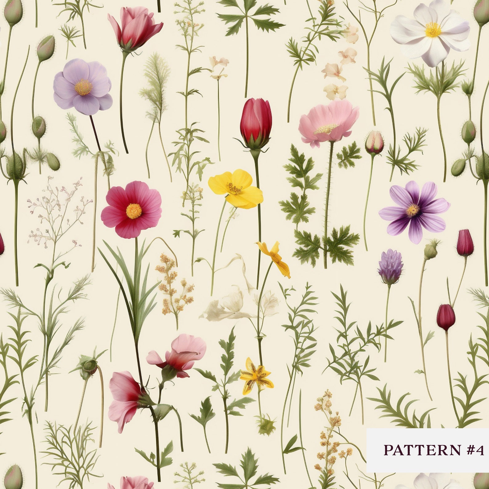 Wildflower Seamless Patterns, Garden Seamless Floral Digital Pattern ...