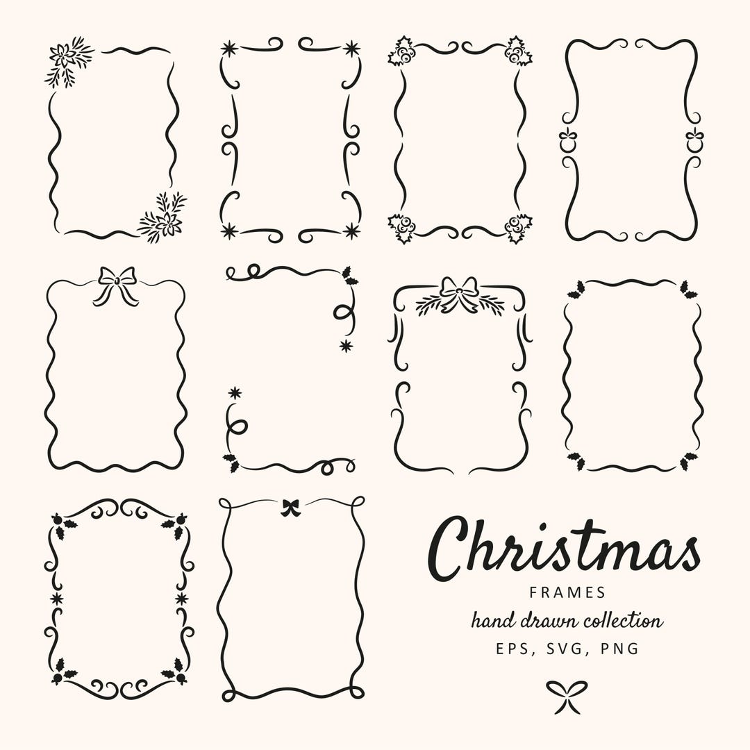 Hand-drawn Christmas Frames Clipart Set SVG | Festive Holiday Borders ...