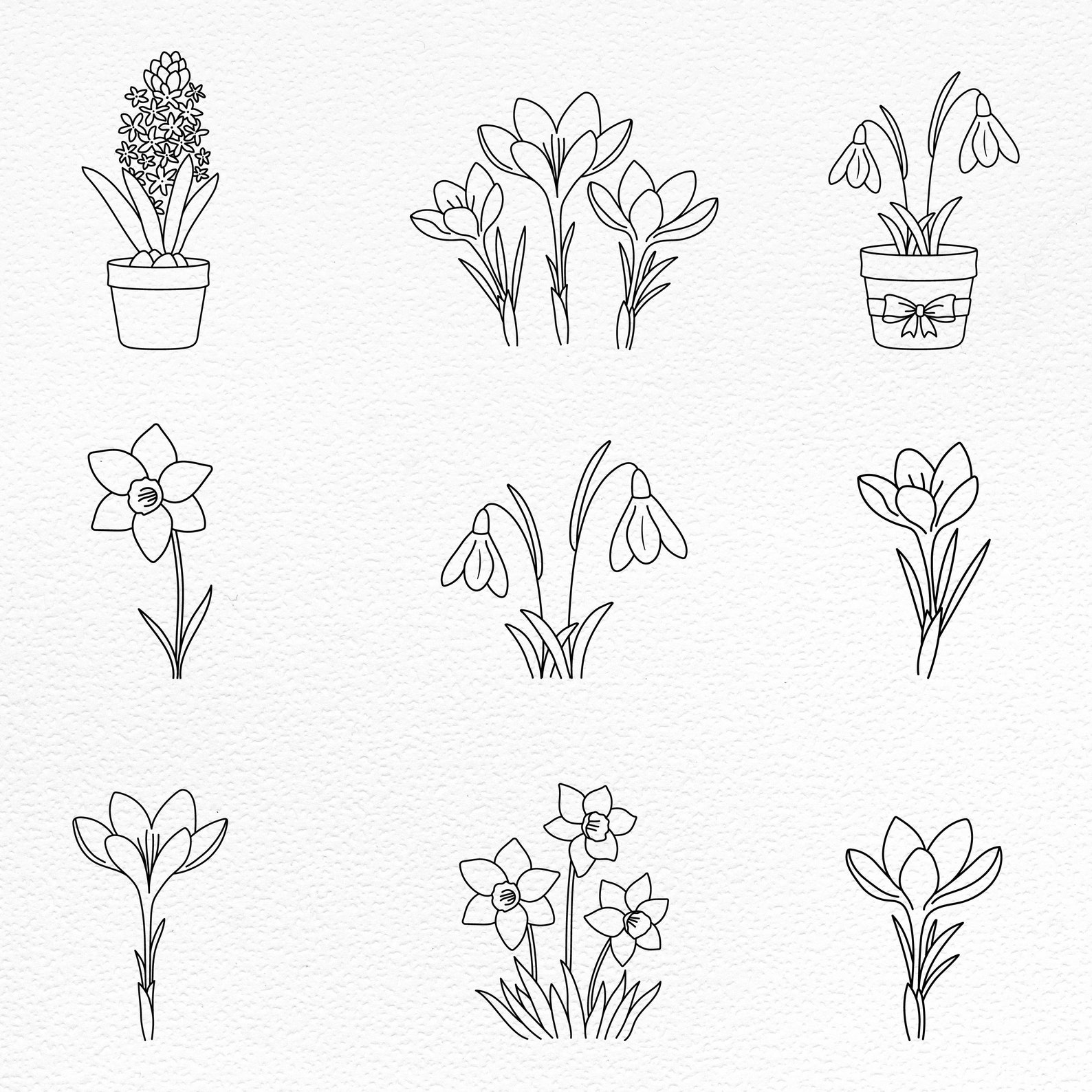 Spring Flower Set - Easter Clip Art - Outline Illustrations - Hand ...
