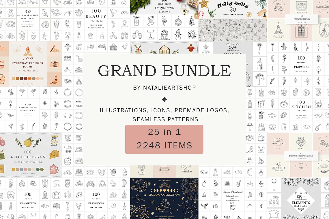 Digital Graphic Bundle-outline Icon Set-line Floral - Etsy