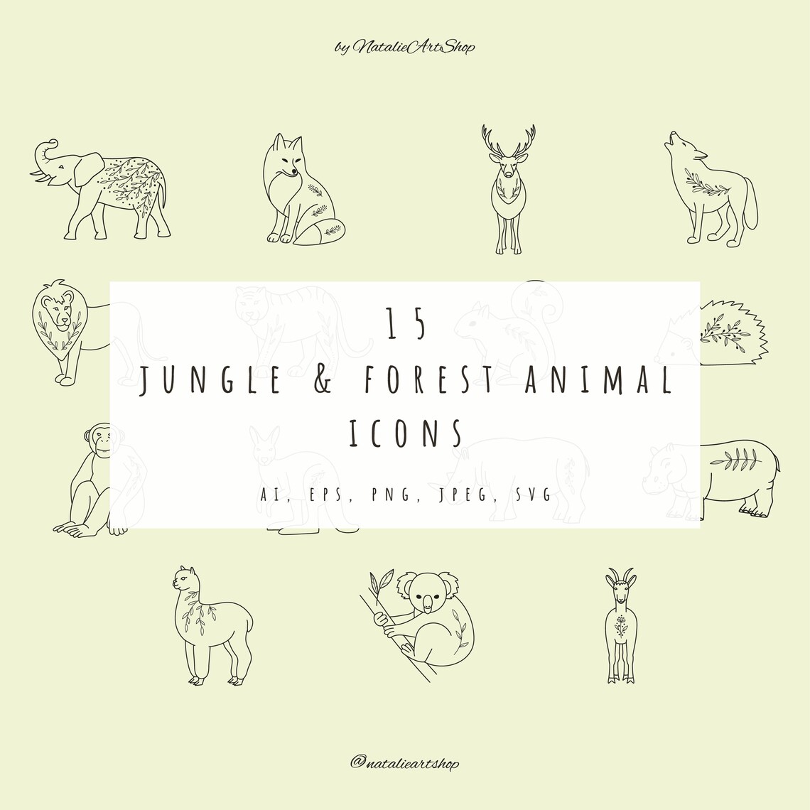 Jungle Animals Icon Set/ Forest Animal Clipart/hand Drawn Safari Animal ...