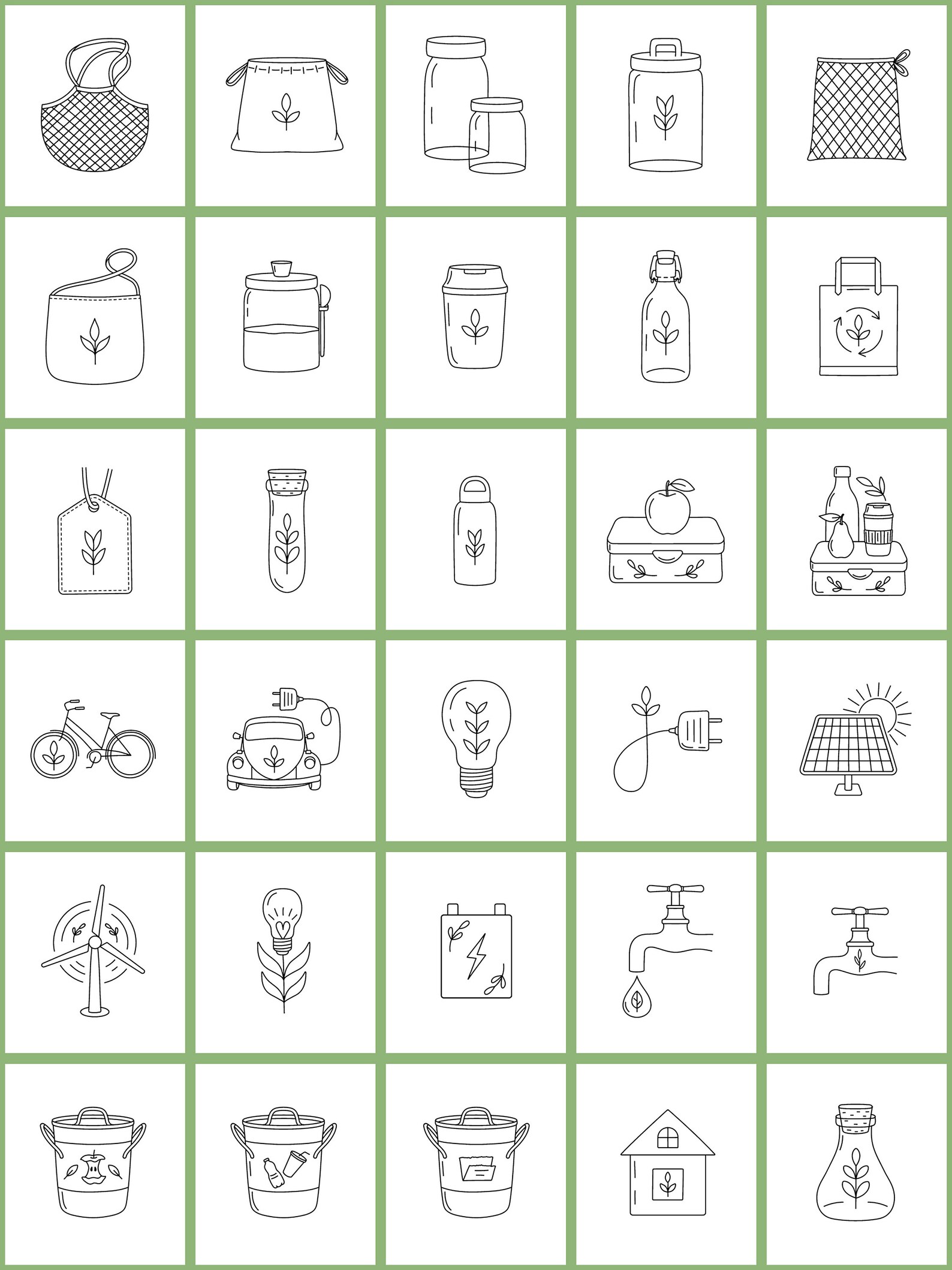 Sustainable Icon Set/zero Waste/eco-friendly Illustration/recycling ...