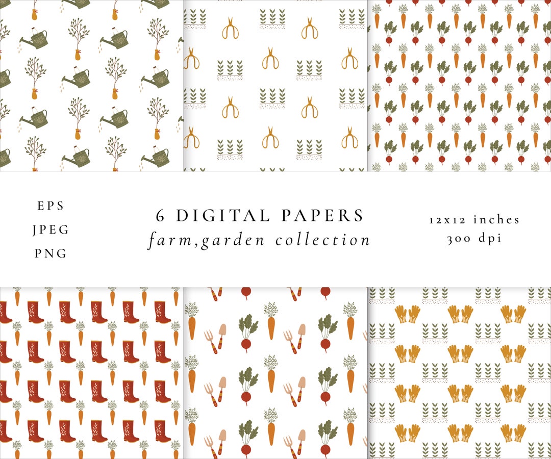 Digital Paper Set/farm Seamless Pattern/scrapbook Paper Pack/garden ...